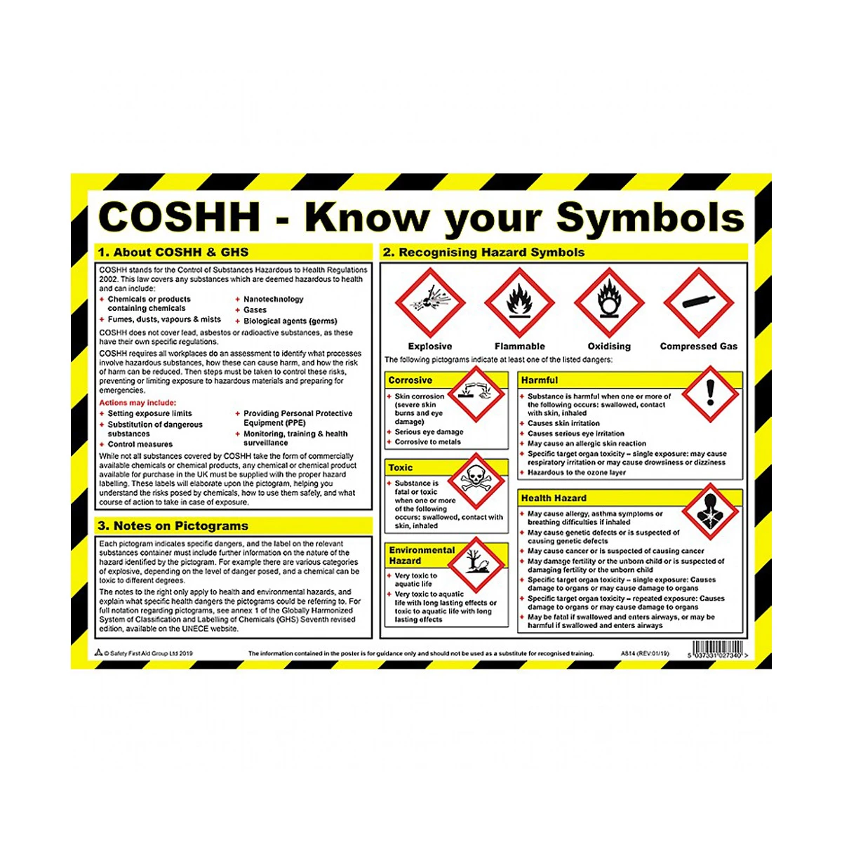 COSHH Know Your Symbols Laminated A3 Poster | Fire Detection Shop